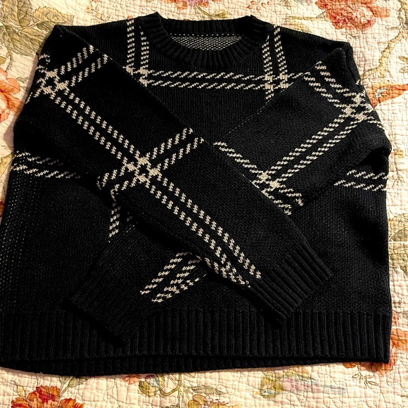 Sweaters | Black And Cream Plaid Sweater | Poshmark